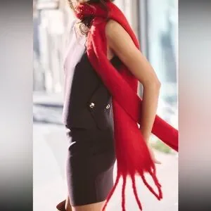 Zara | Accessories | Zara Red Fringed Fluffy Brushed Scarf Extra Long ...